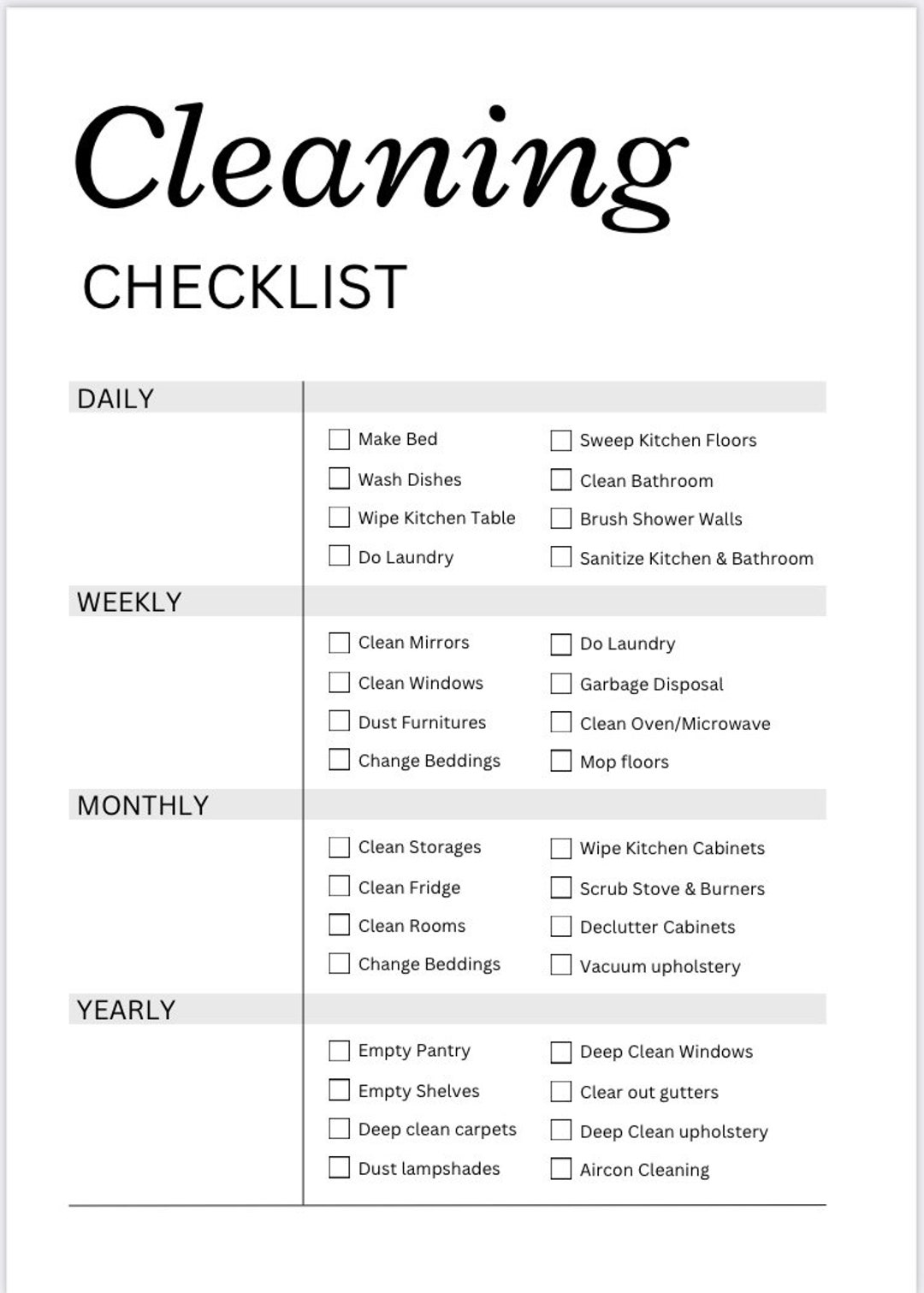 Cleaning Checklist, Digital Cleaning Schedule, Editable Chore List ...