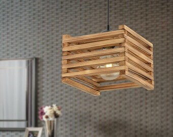 Wood Pendant Light, Rustic Ceiling Light, Wood Light Fixture, Farmhouse ...