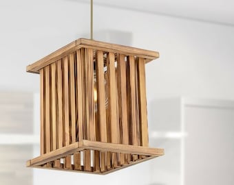 Wood Pendant Light, Rustic Ceiling Light, Wood Light Fixture, Farmhouse ...