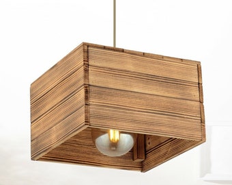 Wood Pendant Light, Rustic Ceiling Light, Wood Light Fixture, Farmhouse ...