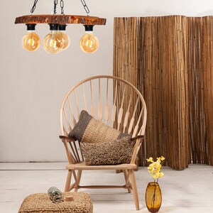 Natural Rustic Wood Pendant Light, Farmhouse Ceiling Lamp, Handcraft ...