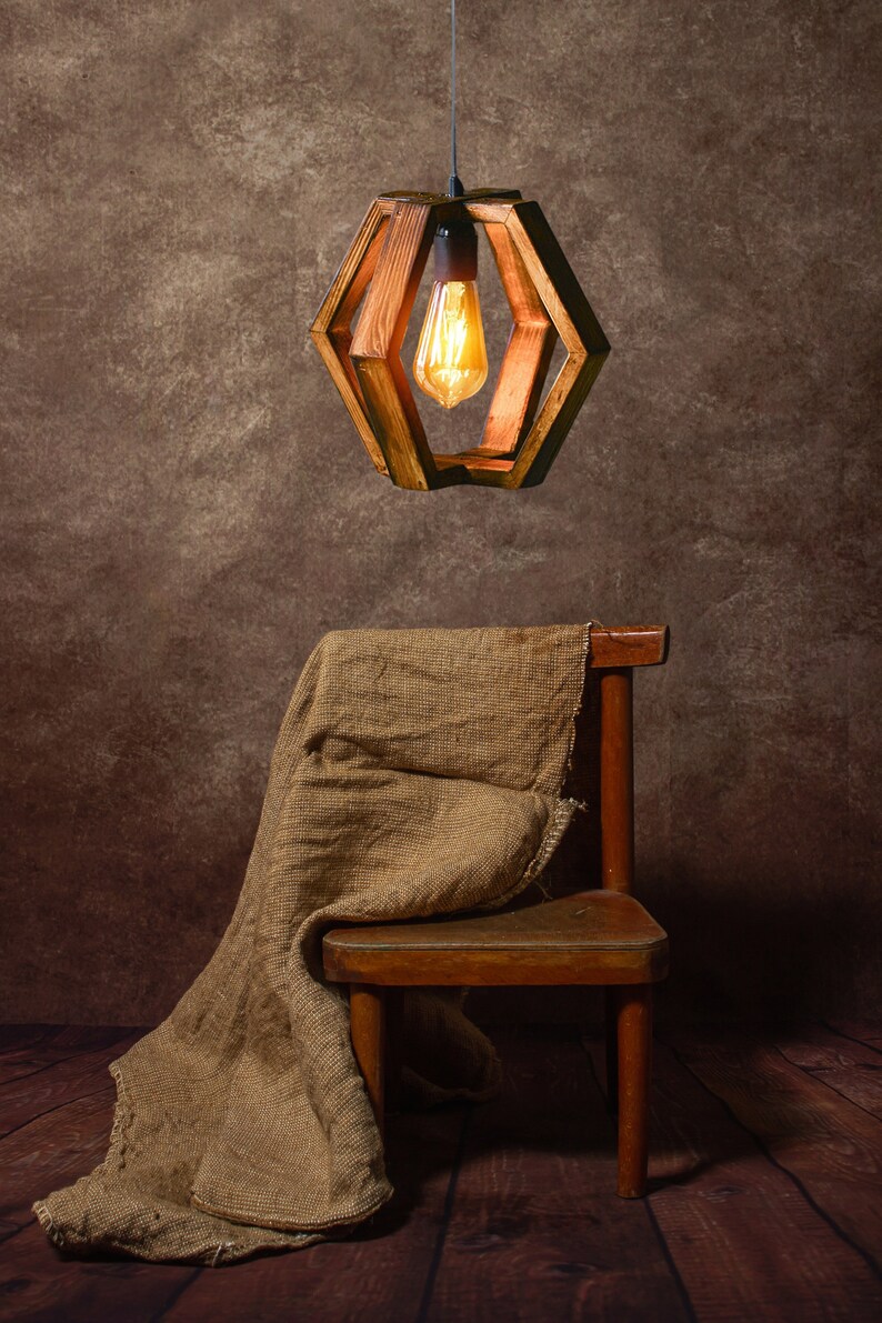 Wood Pendant Light, Rustic Ceiling Light, Wood Light Fixture, Farmhouse ...