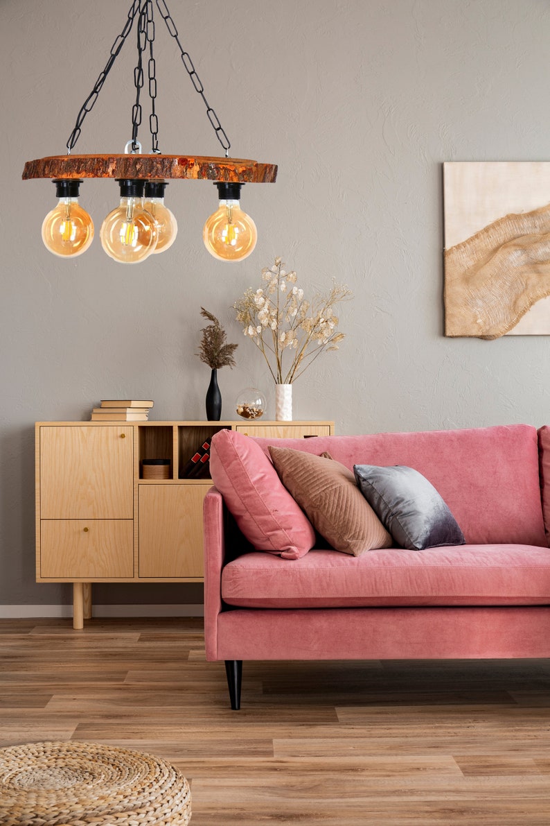 Natural Rustic Wood Pendant Light, Farmhouse Ceiling Lamp, Handcraft ...