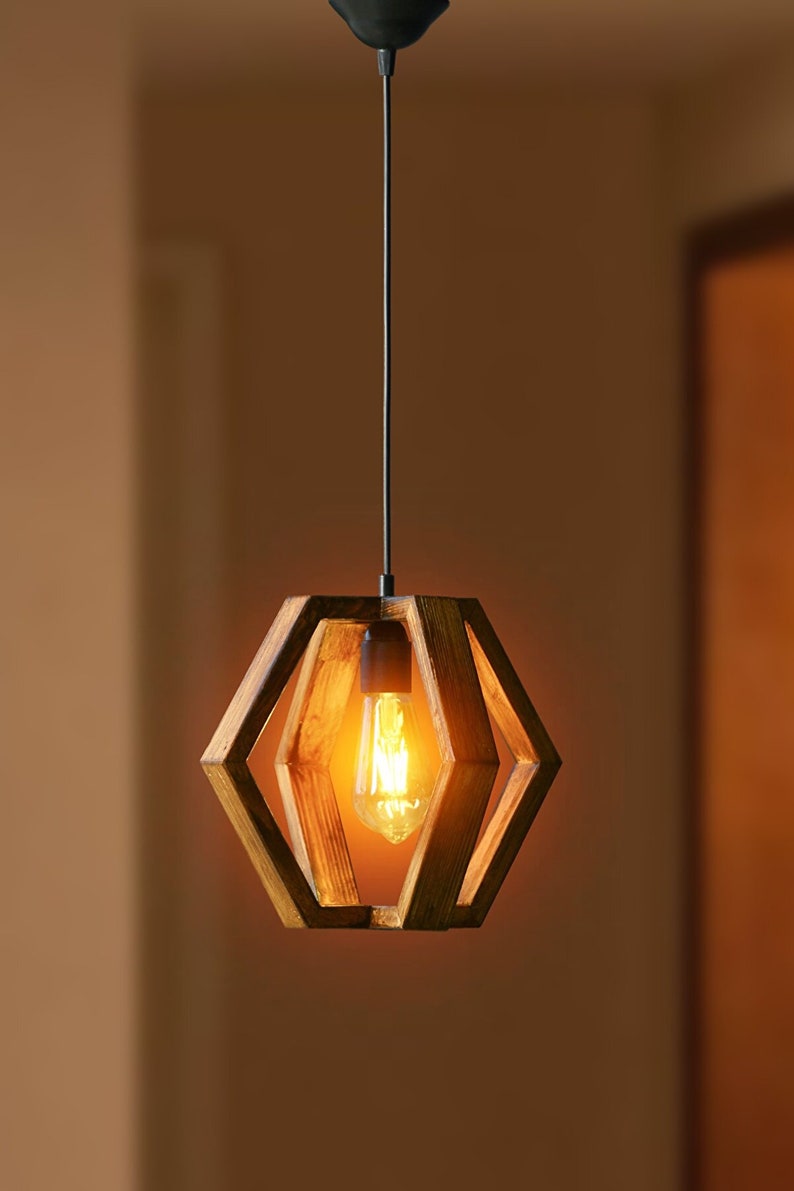 Wood Pendant Light, Rustic Ceiling Light, Wood Light Fixture, Farmhouse ...