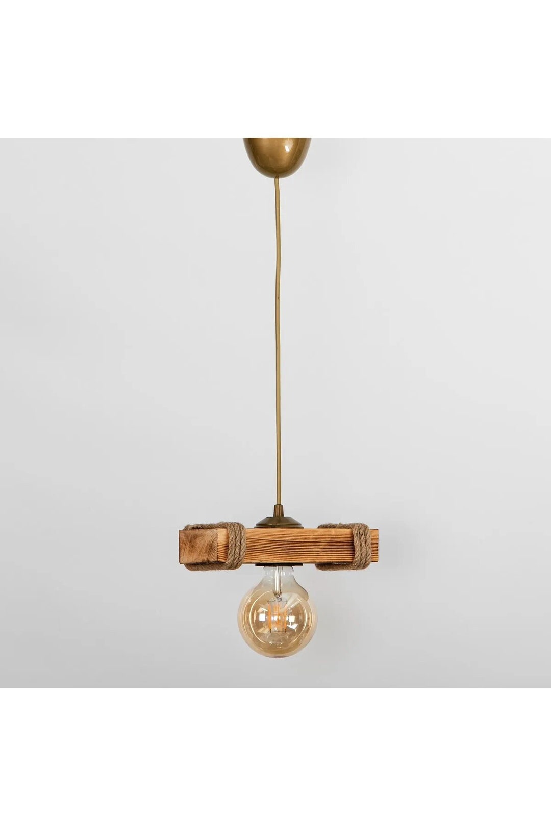 Wooden Rope Pendant Light, Rustic Ceiling Light, Wood Light Fixture ...