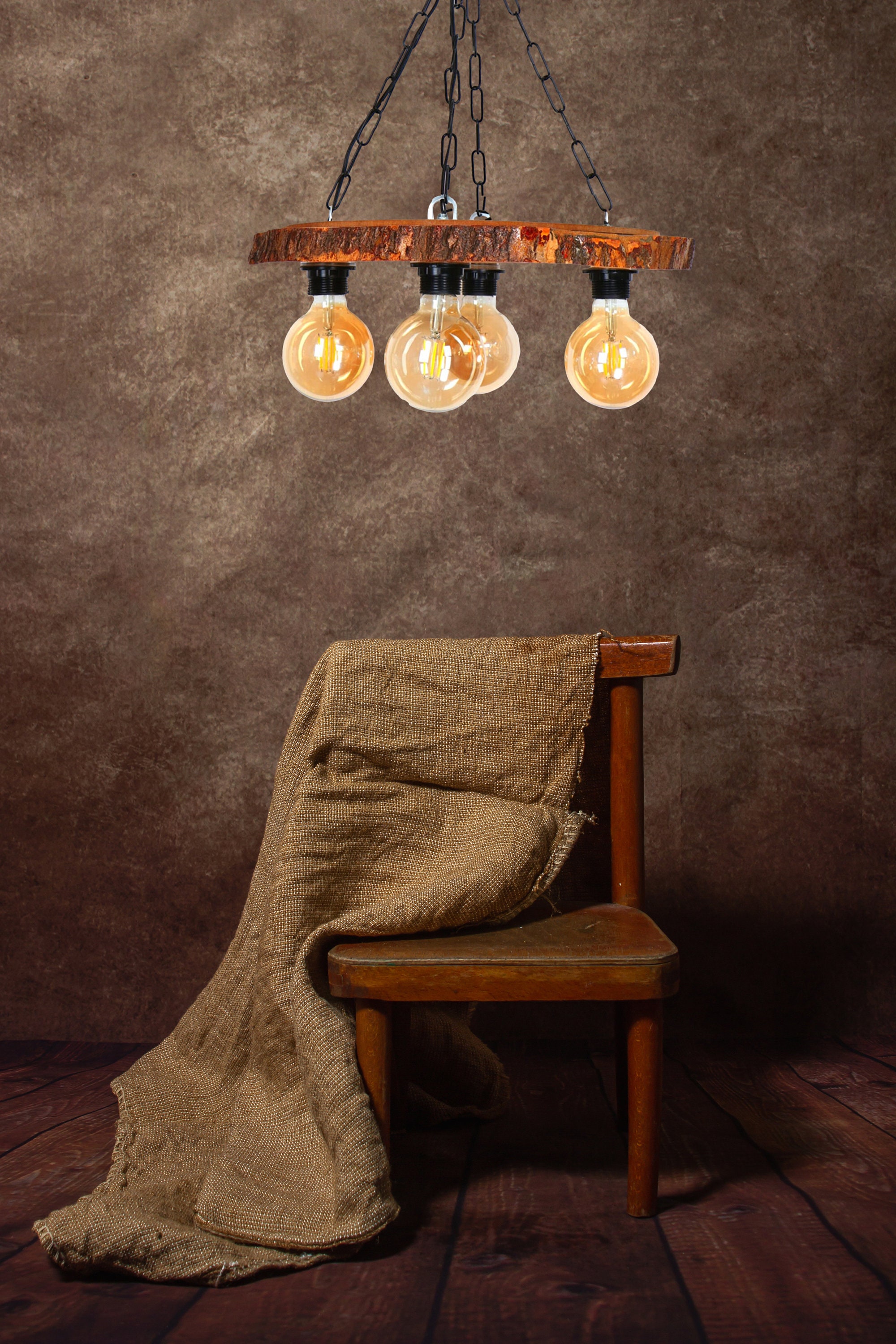 Natural Rustic Wood Pendant Light, Farmhouse Ceiling Lamp, Handcraft ...