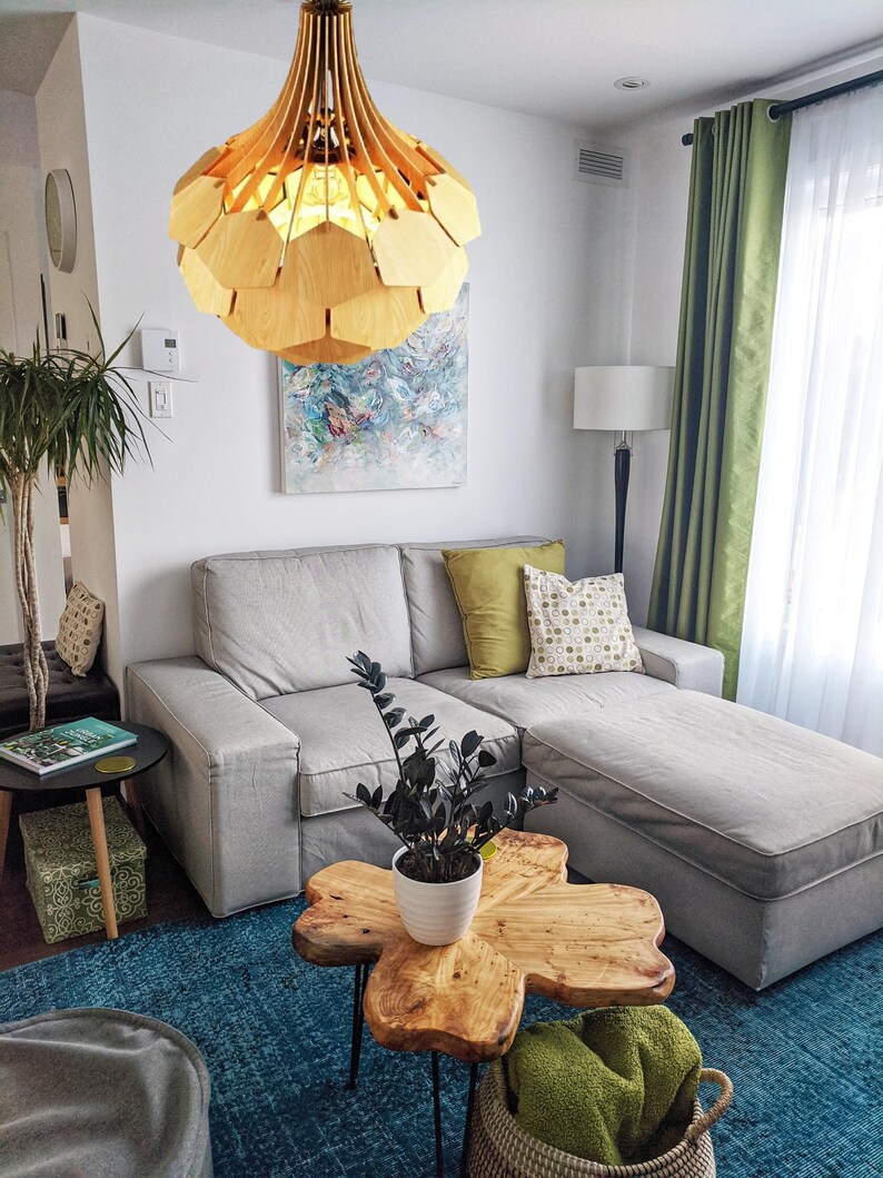 Scandinavian Wooden Pendant Light, Modern Farmhouse Chandelier, Loft ...