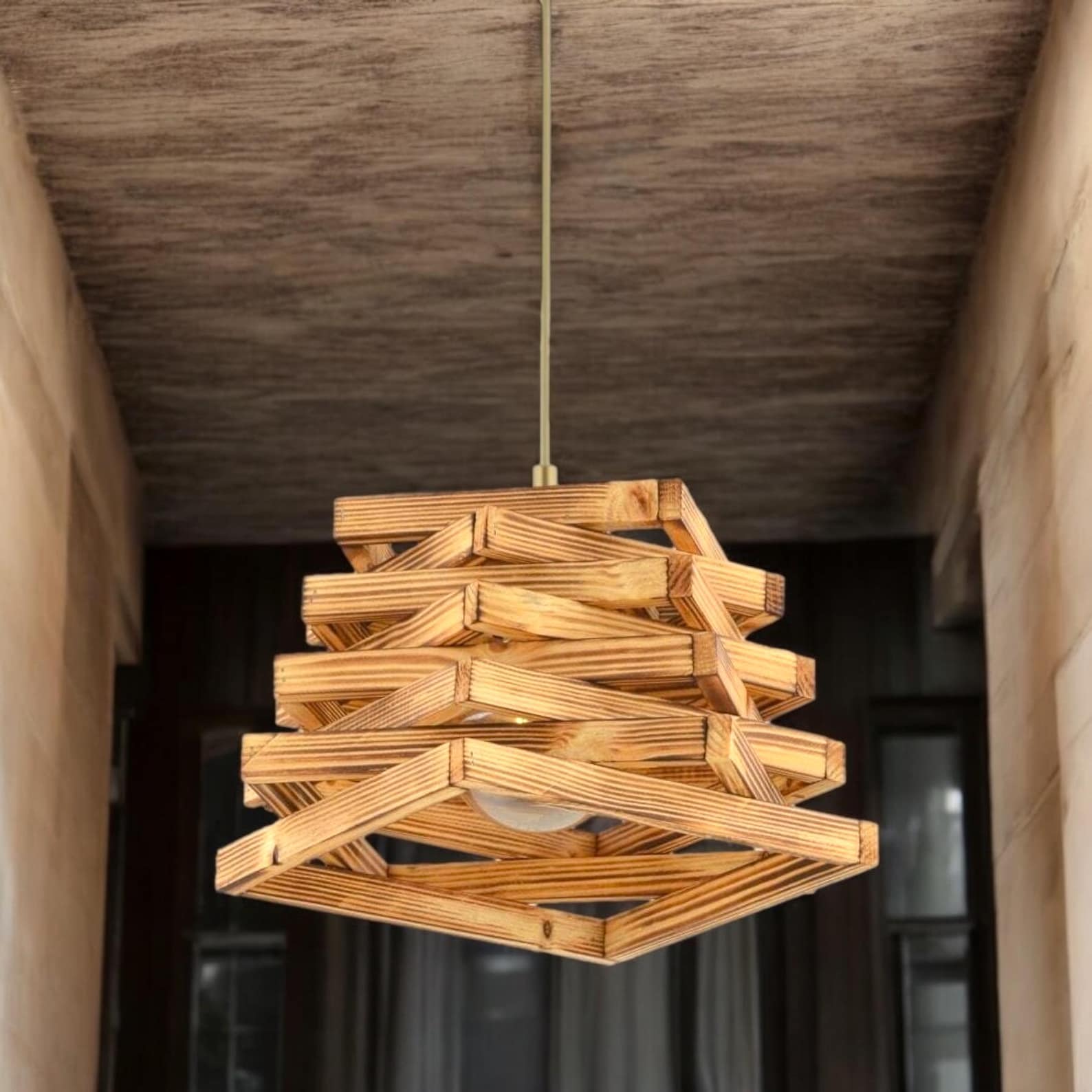 Rustic Wood Pendant Light, Farmhouse Ceiling Lamp, Handcraft Elegant ...