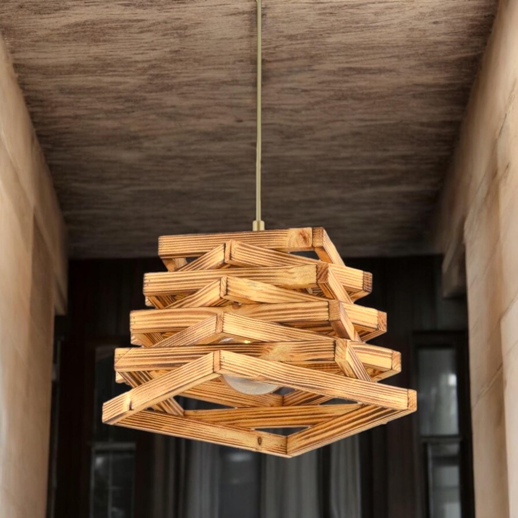 Rustic Wood Pendant Light, Farmhouse Ceiling Lamp, Handcraft Elegant ...