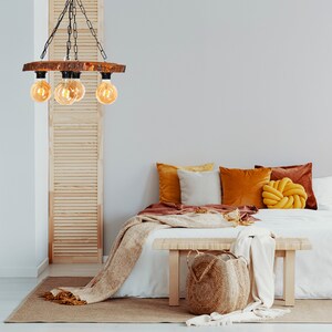 Natural Rustic Wood Pendant Light, Farmhouse Ceiling Lamp, Handcraft ...