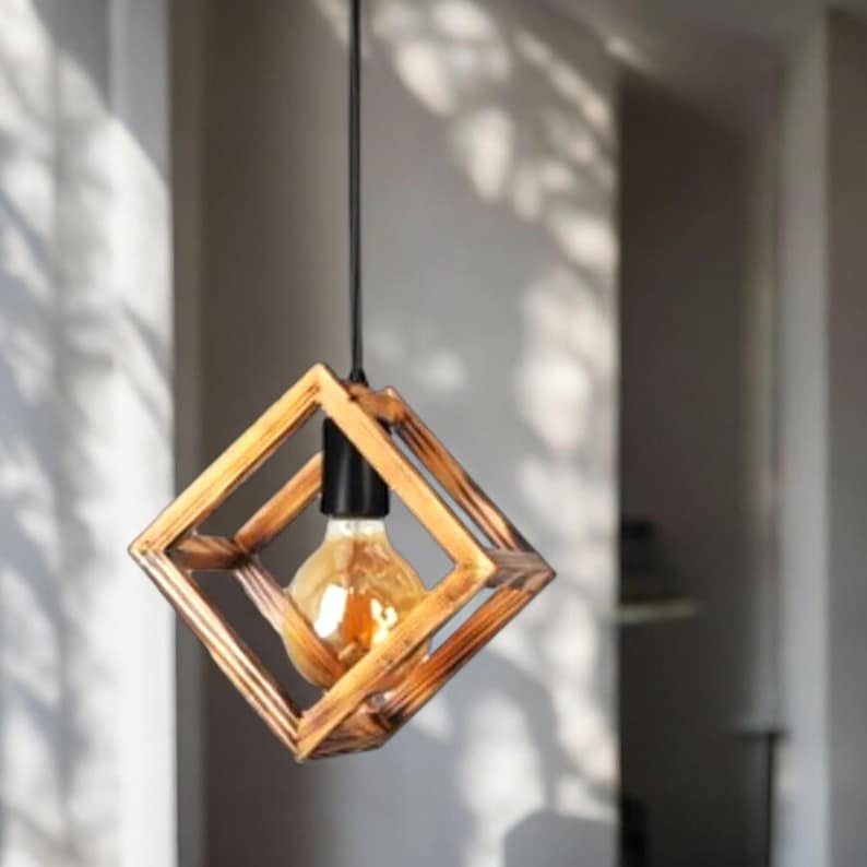 Wood Pendant Light, Rustic Ceiling Light, Wood Light Fixture, Farmhouse ...