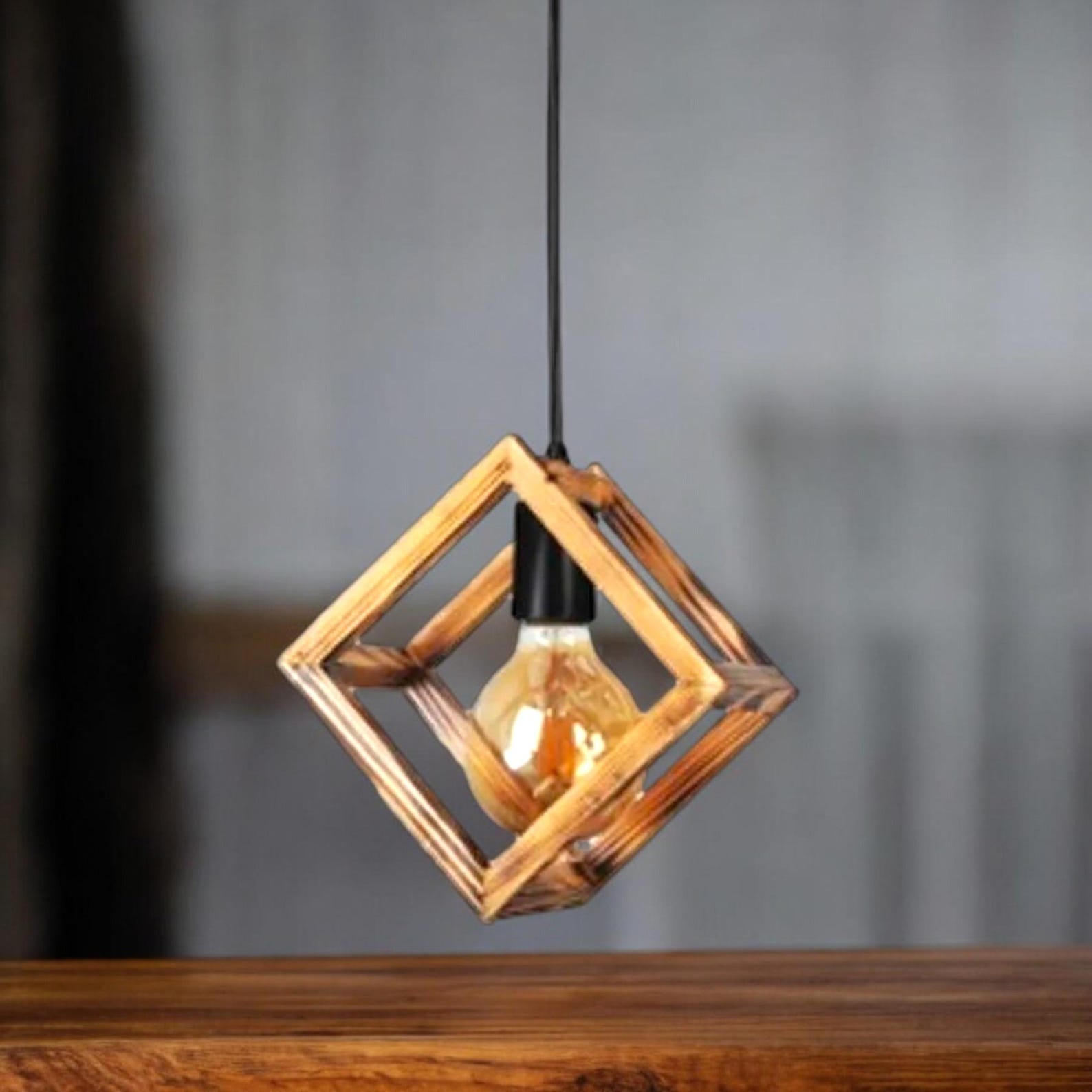 Wood Pendant Light, Rustic Ceiling Light, Wood Light Fixture, Farmhouse ...
