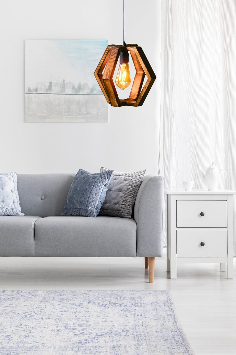 Wood Pendant Light, Rustic Ceiling Light, Wood Light Fixture, Farmhouse ...