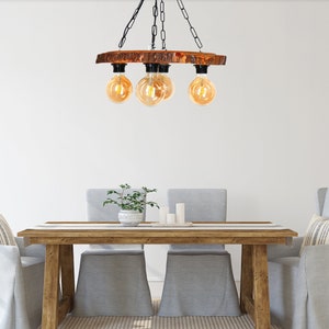 Natural Rustic Wood Pendant Light, Farmhouse Ceiling Lamp, Handcraft ...