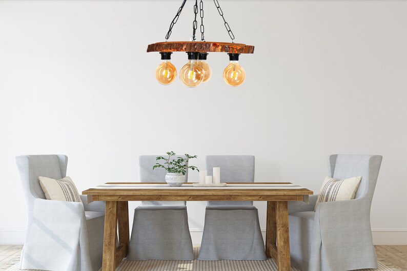 Natural Rustic Wood Pendant Light, Farmhouse Ceiling Lamp, Handcraft ...
