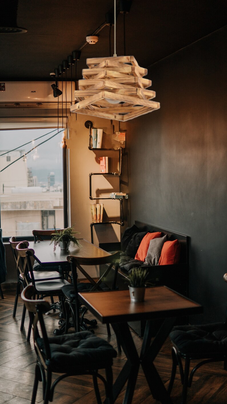 Rustic Wood Pendant Light, Farmhouse Ceiling Lamp, Handcraft Elegant ...