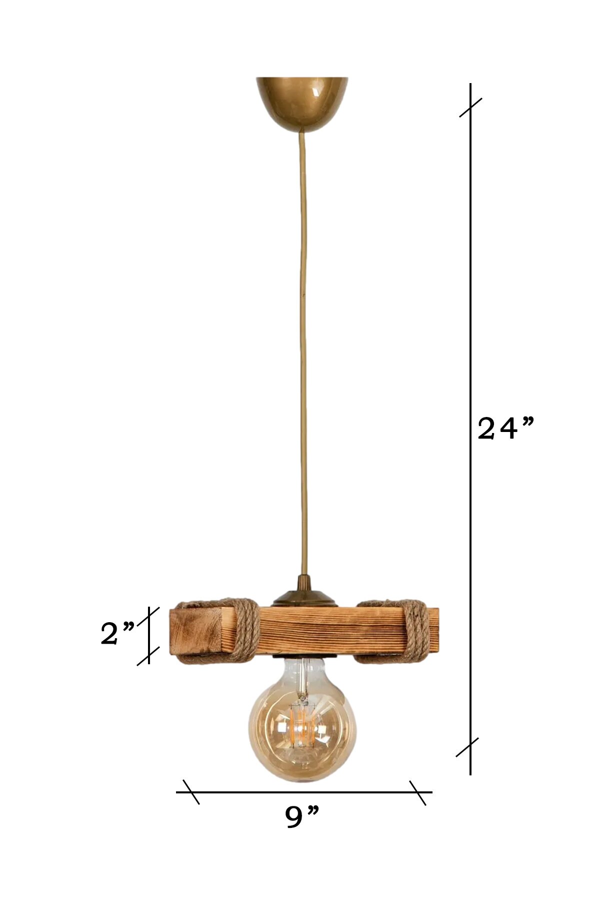 Wooden Rope Pendant Light, Rustic Ceiling Light, Wood Light Fixture ...