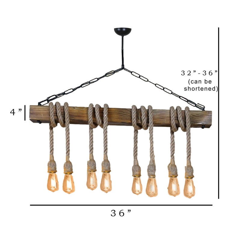 Farmhouse Style Wood Chandelier, Rope Pendant Light, Rustic Light ...