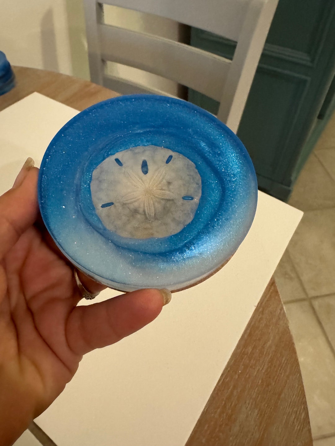 Blue and White Epoxy Sand Dollar Coaster Set of 4 - Etsy