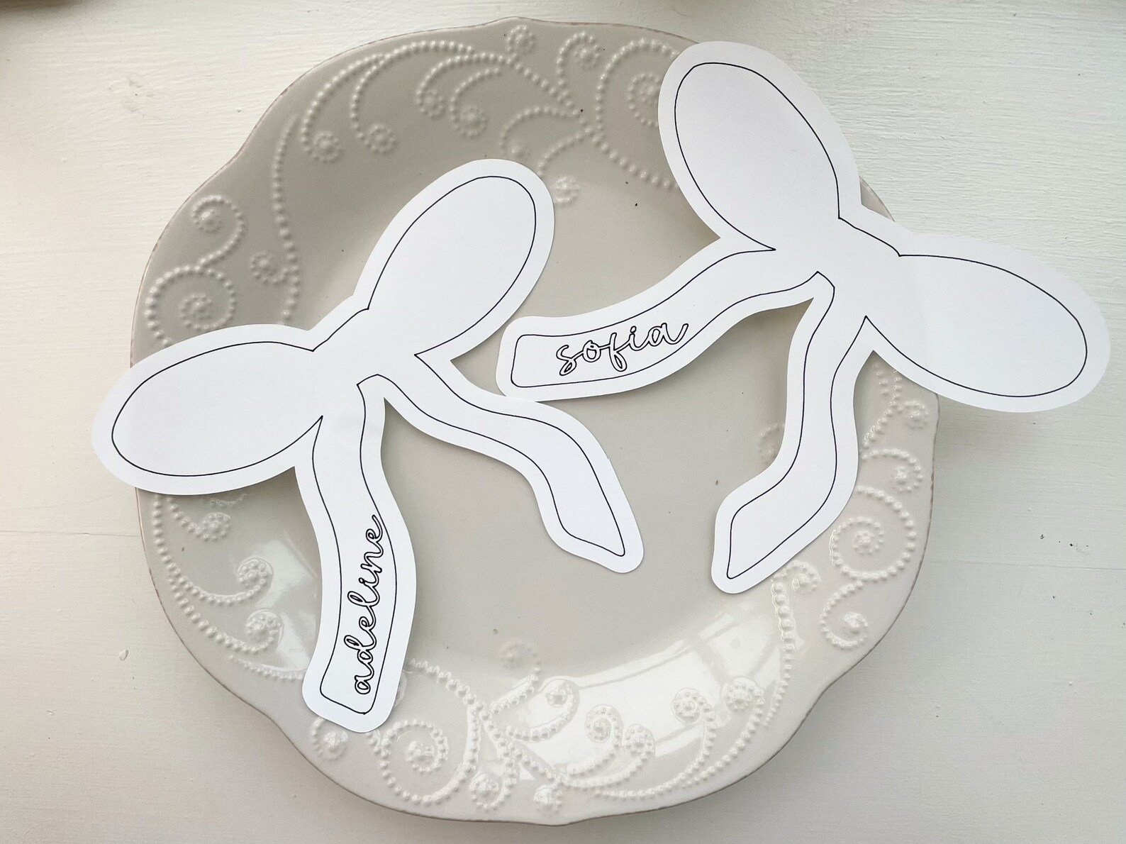 CUSTOM Printed Placecards Minimalist Black and White Bow Party. Set of ...