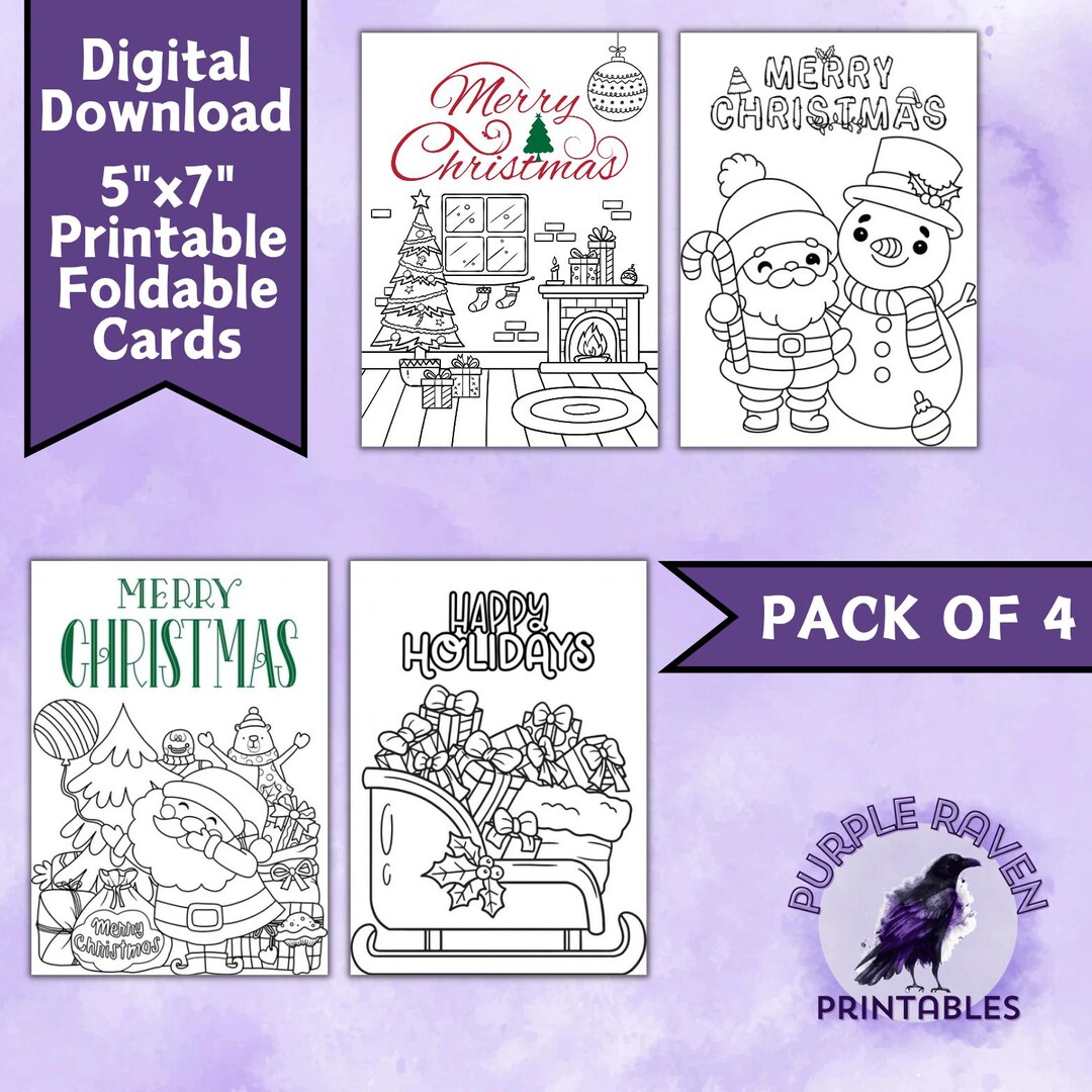 Cartes de Noël à colorier, cartes de Noël numériques à colorier, lot de ...