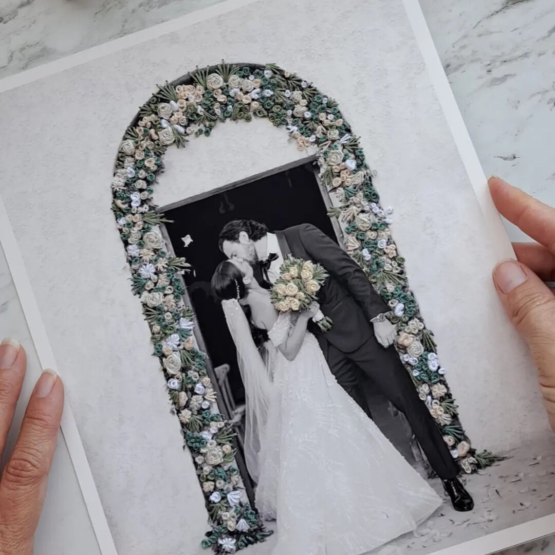 Custom Wedding Floral Arch Embroidered Photo, Paper Anniversary Gifts ...