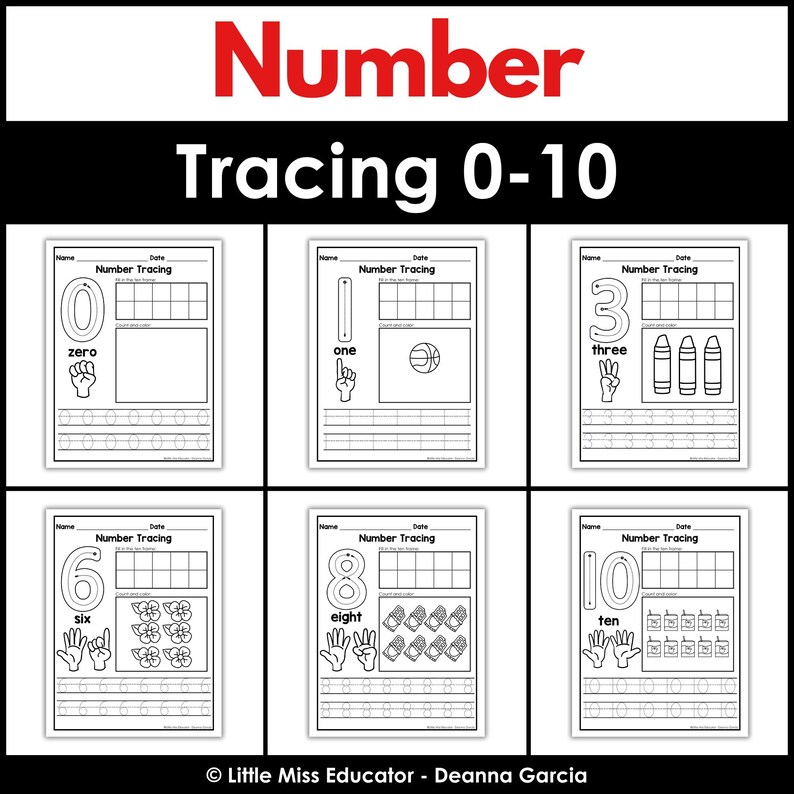 Number Tracing Worksheet Packet 0-10 | Preschool, Pre-k, Kindergarten ...