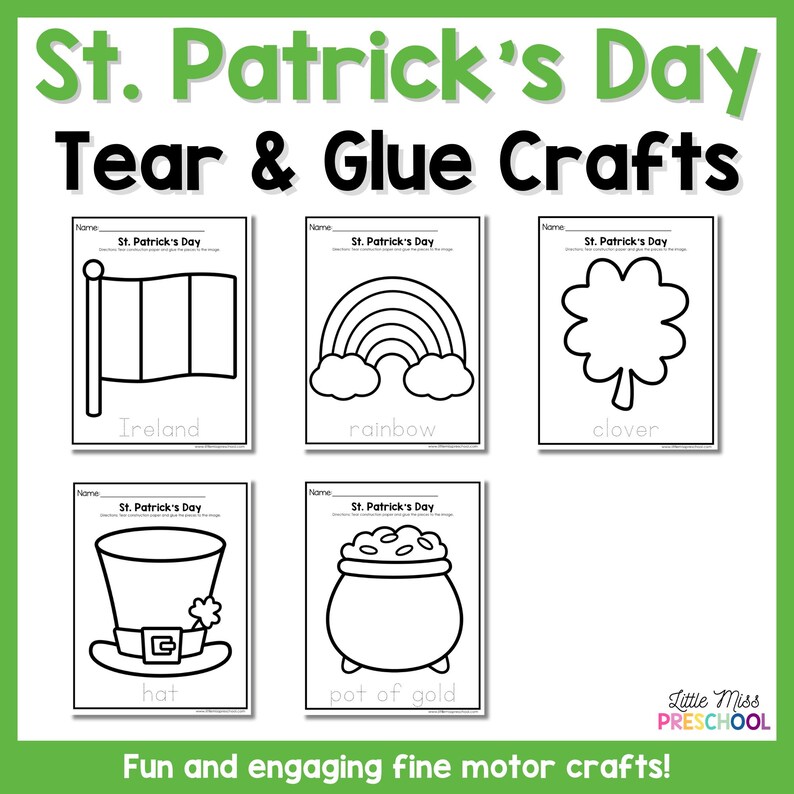 St. Patrick's Day Tear and Glue Crafts (preschool, Pre-k, & Kinder) - Etsy