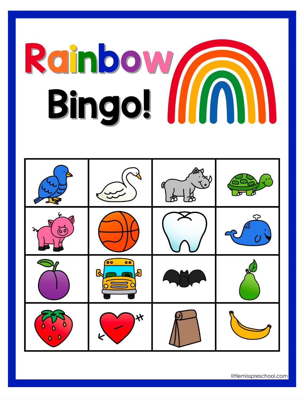 Rainbow Bingo! Large Group Game or Center | 24 Cards (preschool, Pre-k ...