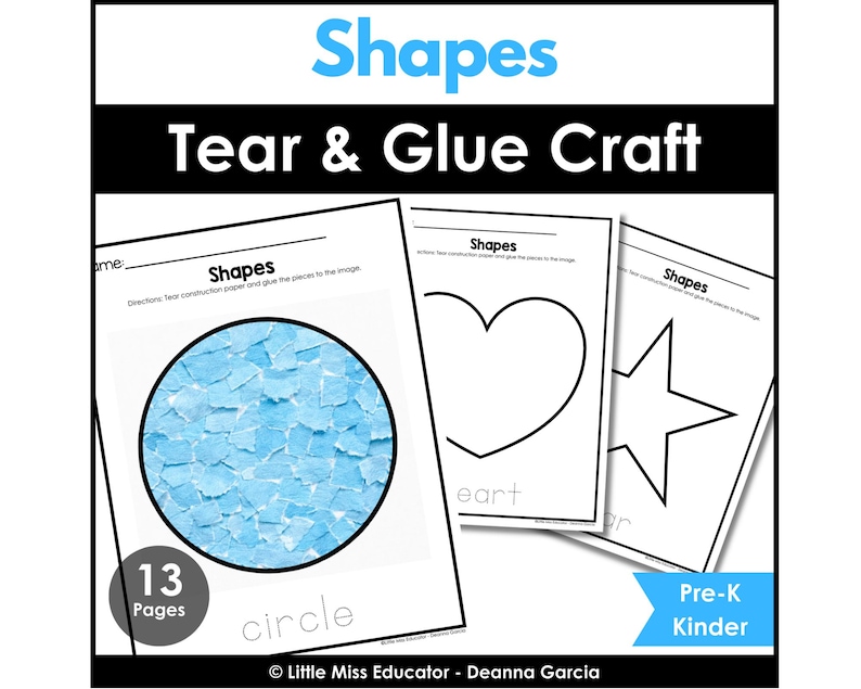 Shapes Tear & Glue Craft | Preschool, Pre-k, Kindergarten - Etsy