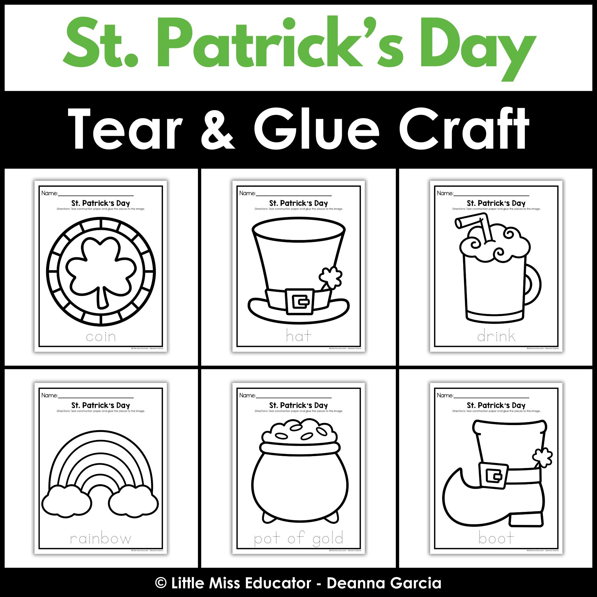 St. Patrick's Day Tear and Glue Crafts | Preschool, Pre-k, & Kinder - Etsy