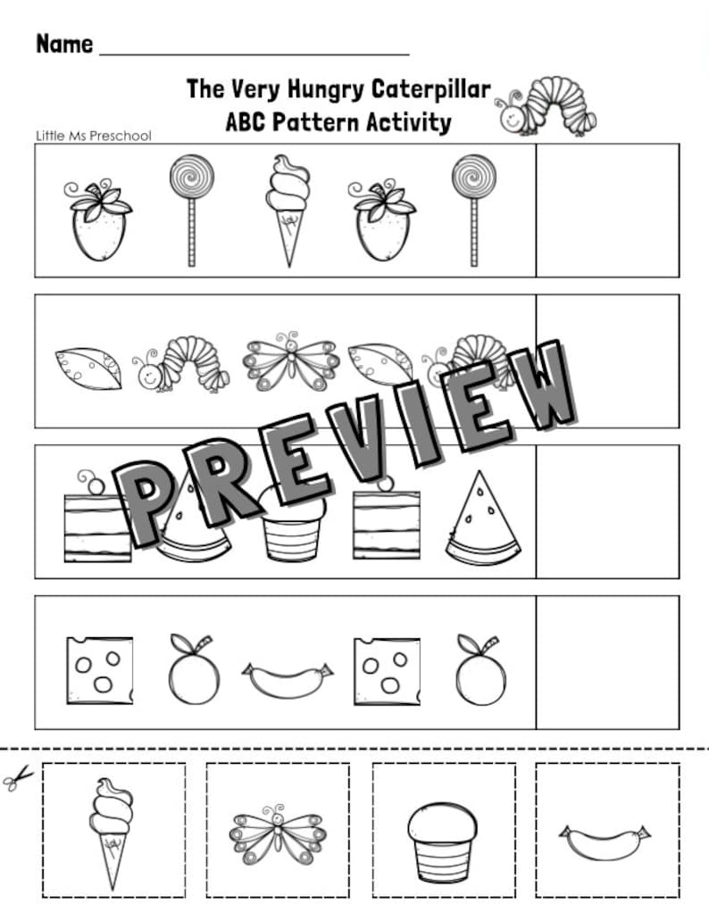 The Hungry Caterpillar Patterns Worksheet - Etsy