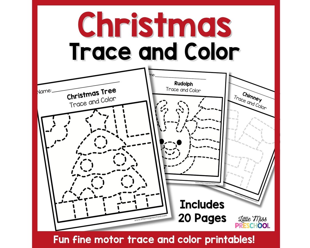 Christmas Trace and Color Printable Pages (20 Pages) - Etsy