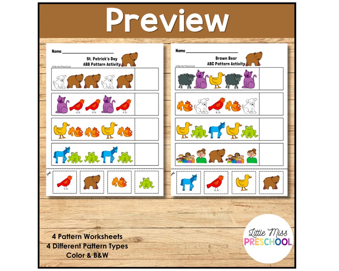 Brown Bear Pattern Worksheets 4 Different Patterns - Etsy