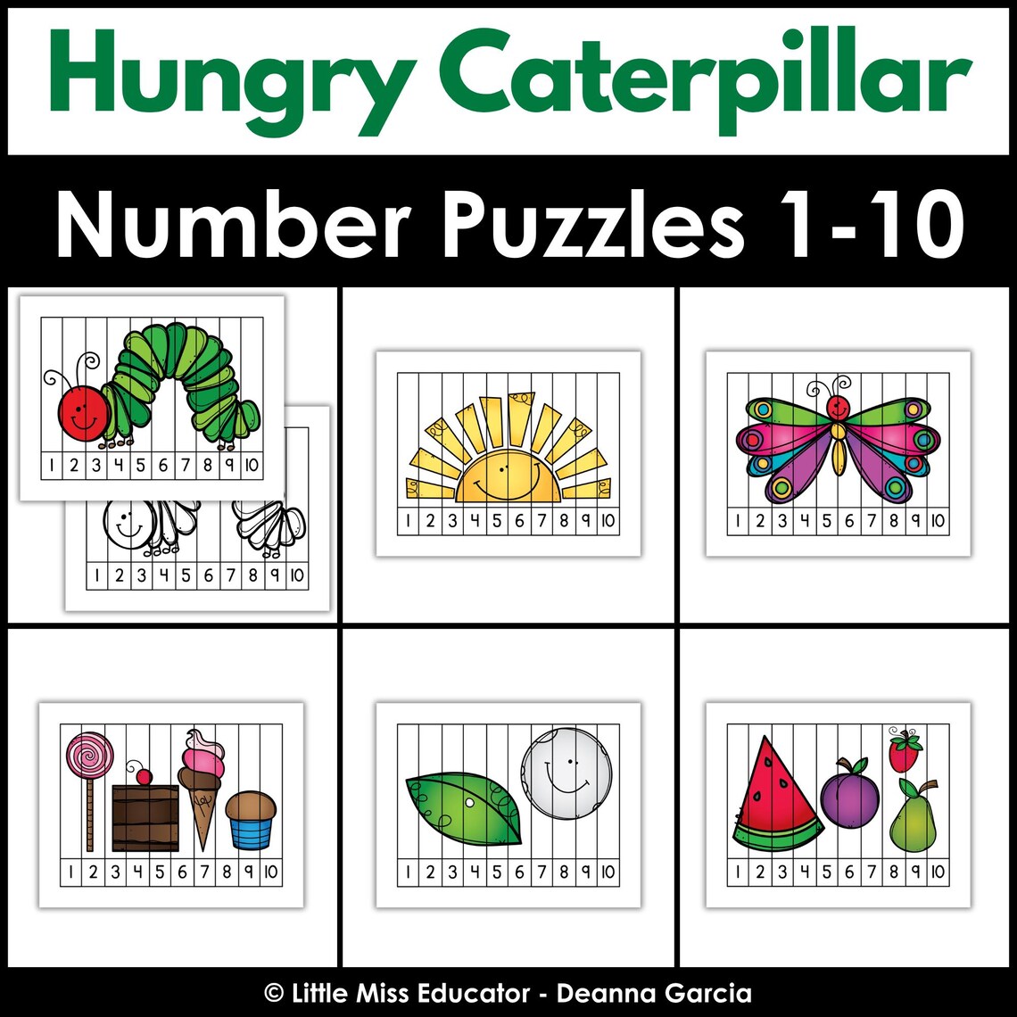 The Hungry Caterpillar Number Puzzles 1-10 | Preschool, Pre-k, Kinder ...