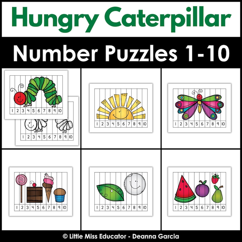 The Hungry Caterpillar Number Puzzles 1-10 | Preschool, Pre-k, Kinder ...