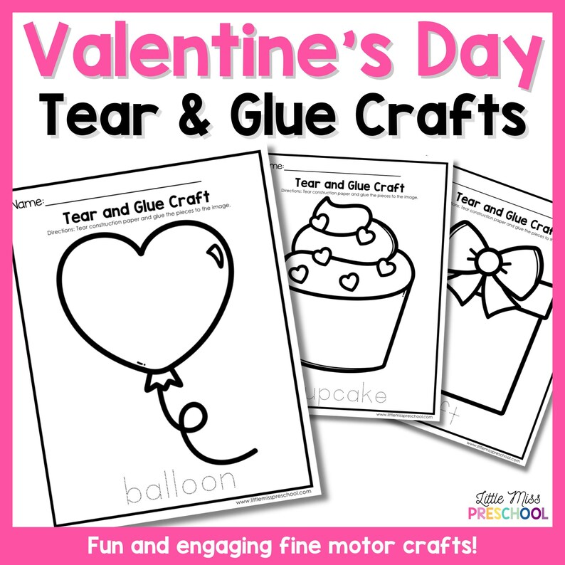 Valentine's Day Tear and Glue Crafts (preschool, Pre-k, & Kinder) - Etsy