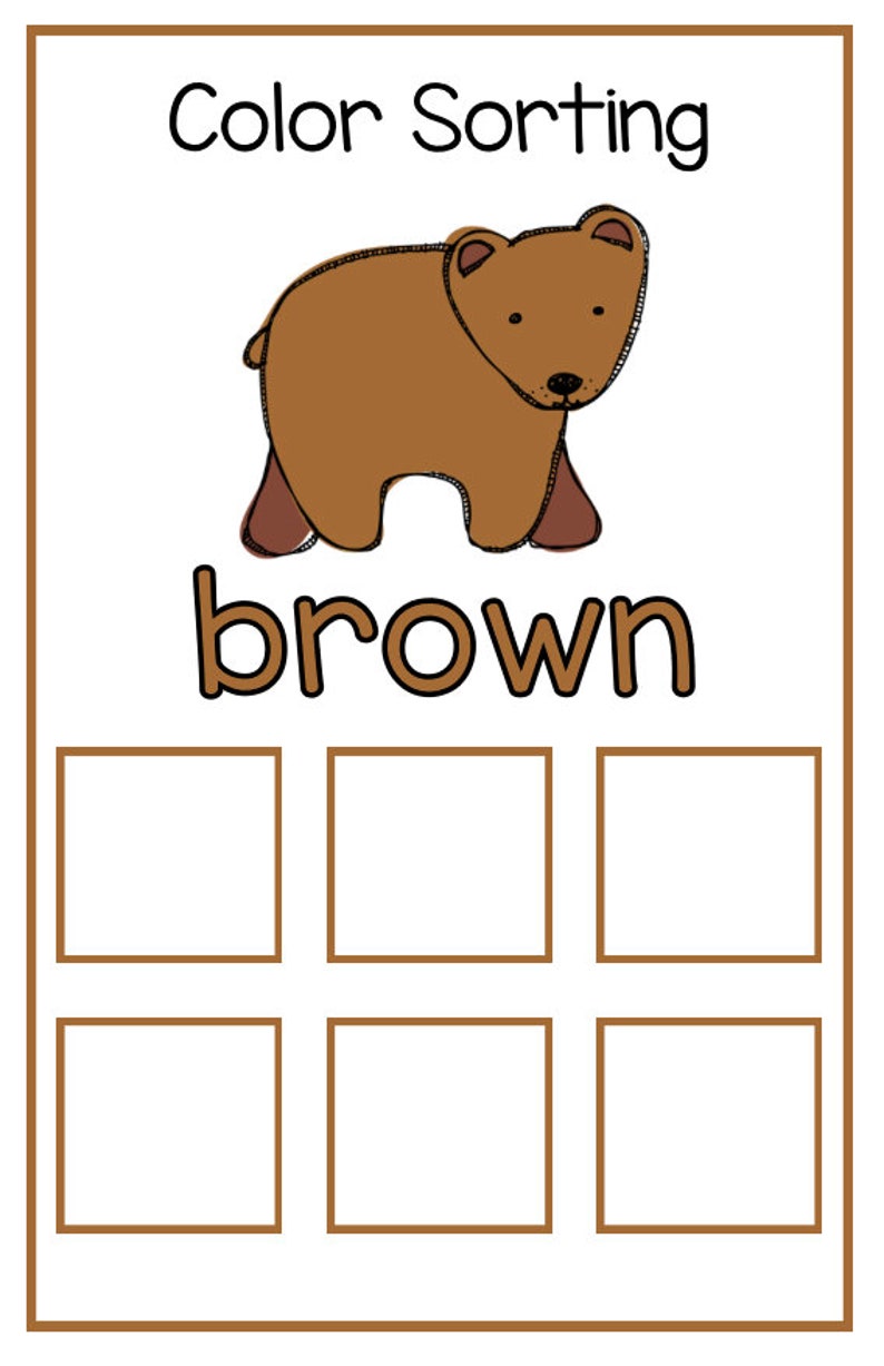 Color Sorting Mats - Brown Bear - Etsy
