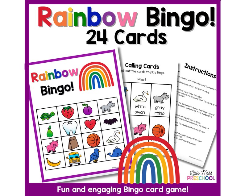 Rainbow Bingo! Large Group Game or Center | 24 Cards (preschool, Pre-k ...