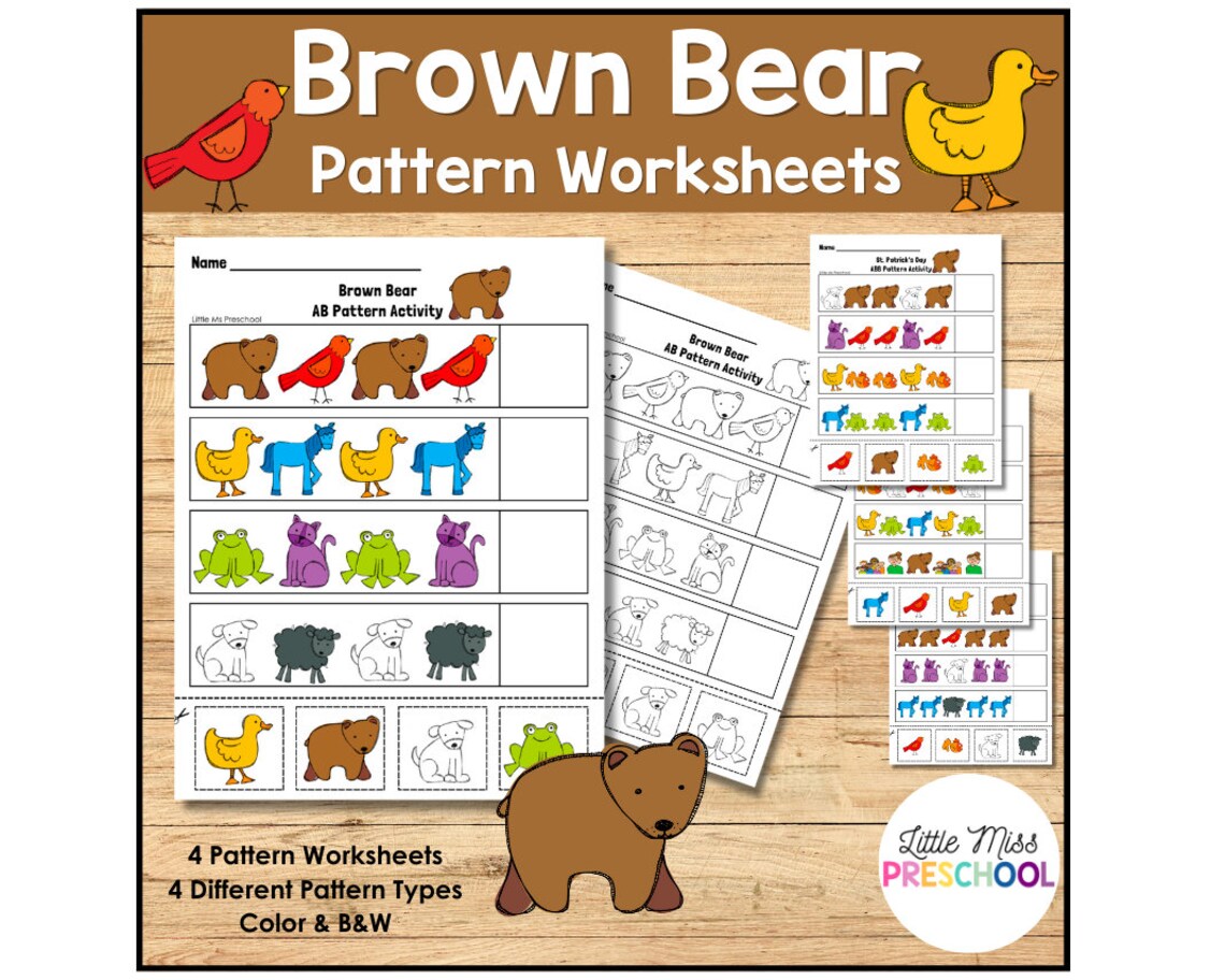 Brown Bear Pattern Worksheets 4 Different Patterns - Etsy