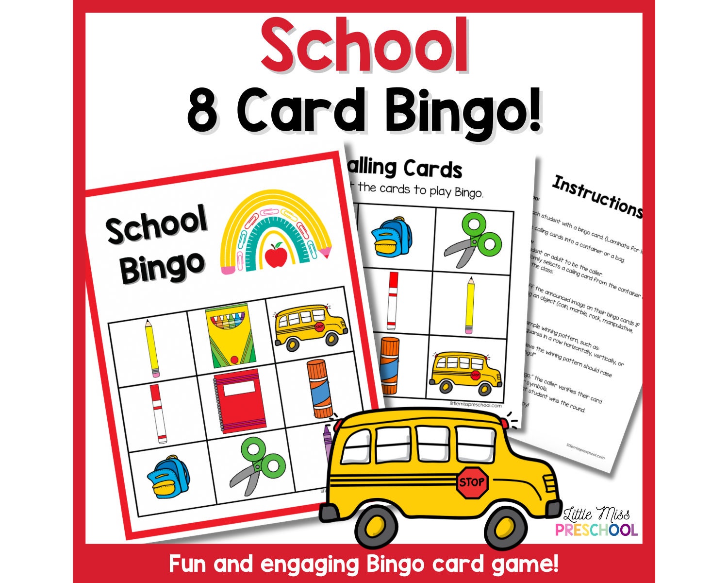 School Bingo! Small Group Game or Center | 8 Cards (preschool, Pre-k ...