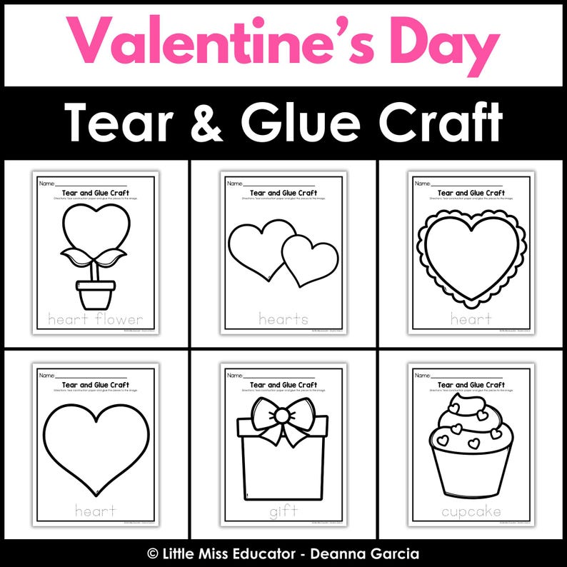 Valentine's Day Tear & Glue Crafts | Preschool, Pre-k, Kinder - Etsy