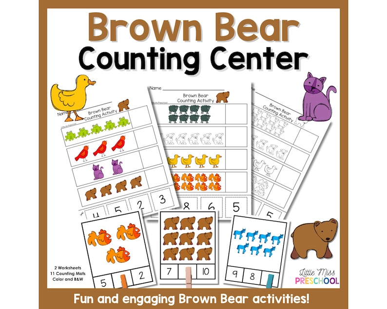 Counting Center & Worksheets - Brown Bear (preschool, Pre-k, Kinder) - Etsy