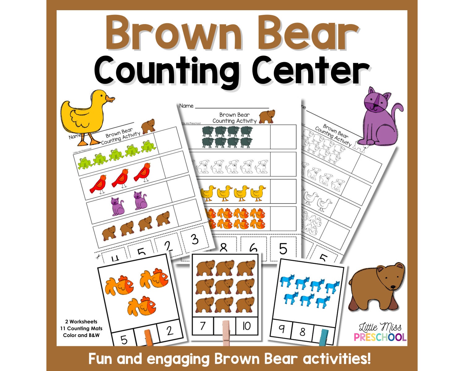 Counting Center & Worksheets - Brown Bear (preschool, Pre-k, Kinder) - Etsy
