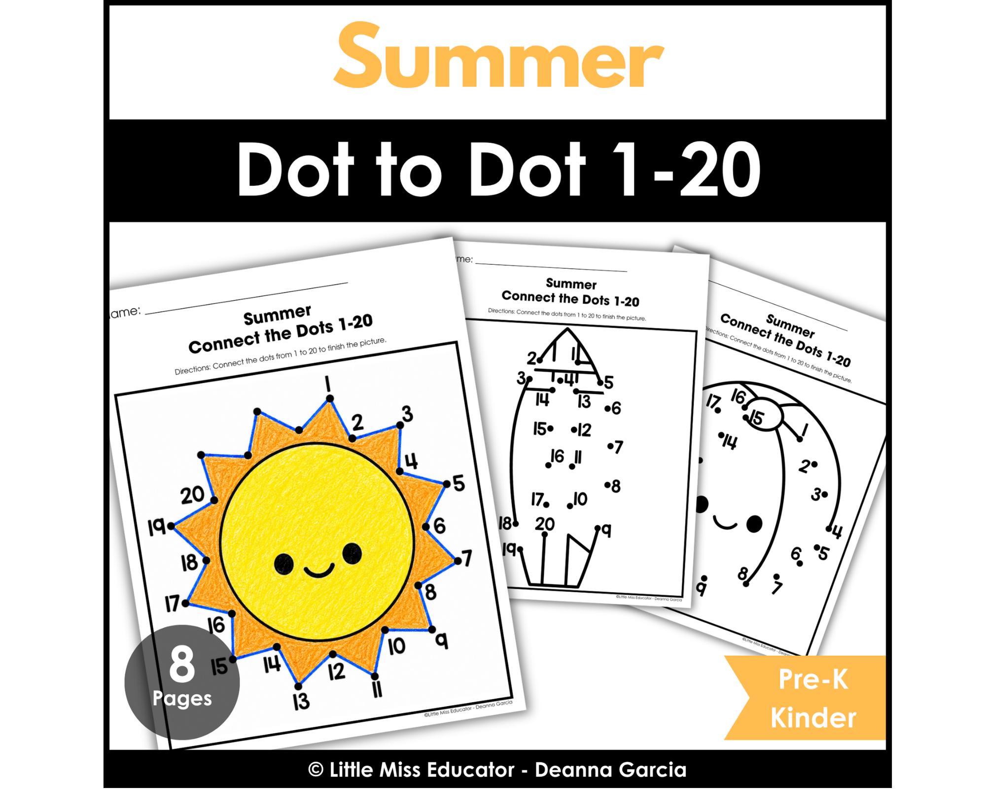 Summer Dot to Dot Printable | Numbers 1-20 | Connect the Dots ...