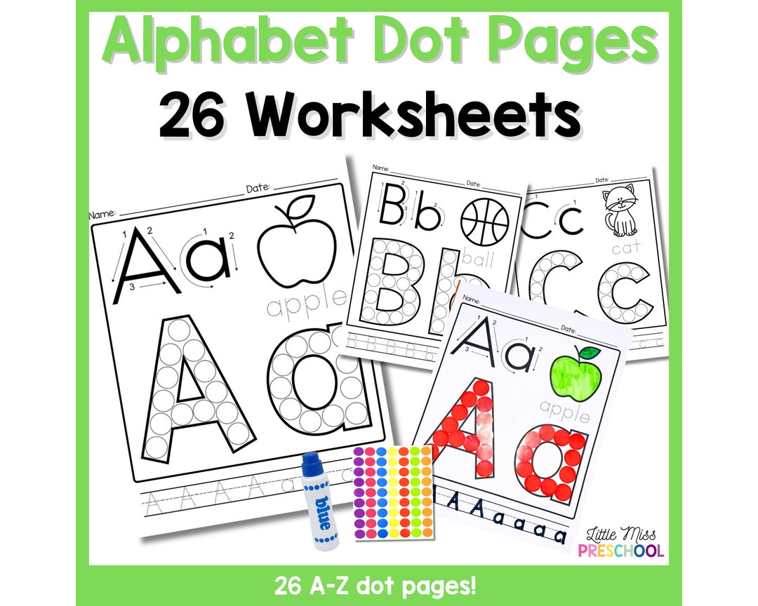 Alphabet Dot Pages A-Z - 26 Worksheets (preschool, Pre-k, Kinder) - Etsy UK