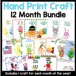 Holiday Hand Print Crafts 12 Month Digital BUNDLE - January to December ...