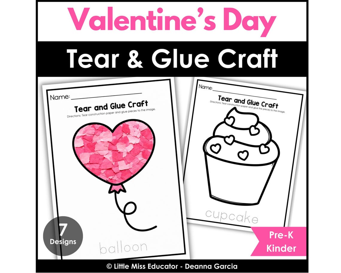 Valentine's Day Tear & Glue Crafts | Preschool, Pre-k, Kinder - Etsy
