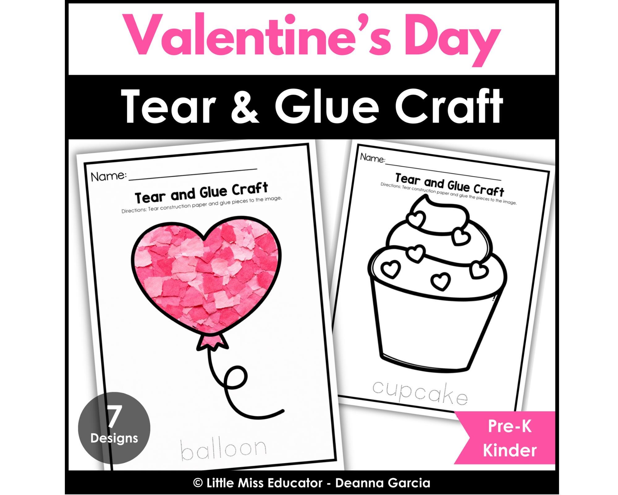 Valentine's Day Tear & Glue Crafts | Preschool, Pre-k, Kinder - Etsy