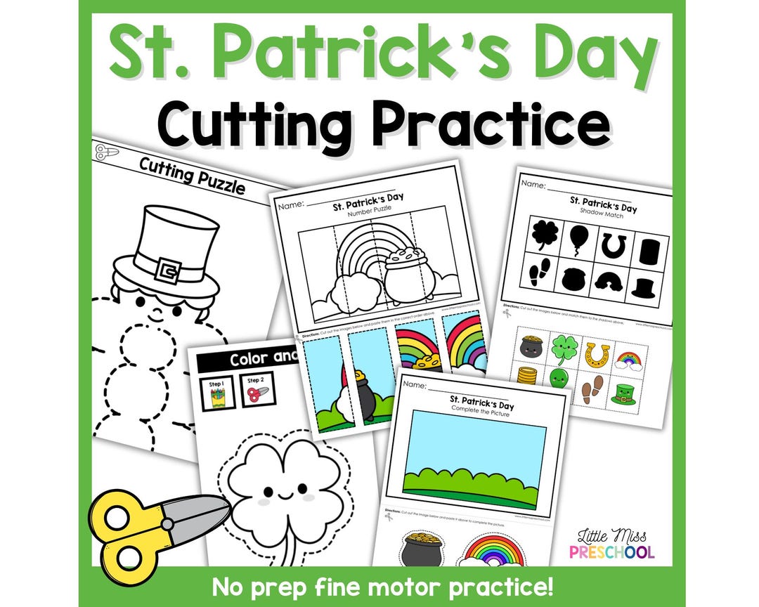 St. Patrick's Day Cutting Practice Fine Motor (preschool, Kinder) - Etsy